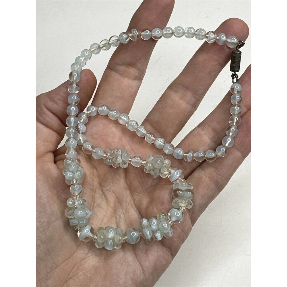 Glass Cloudy Beads Light Blue Necklace Cluster Barrel… - Gem